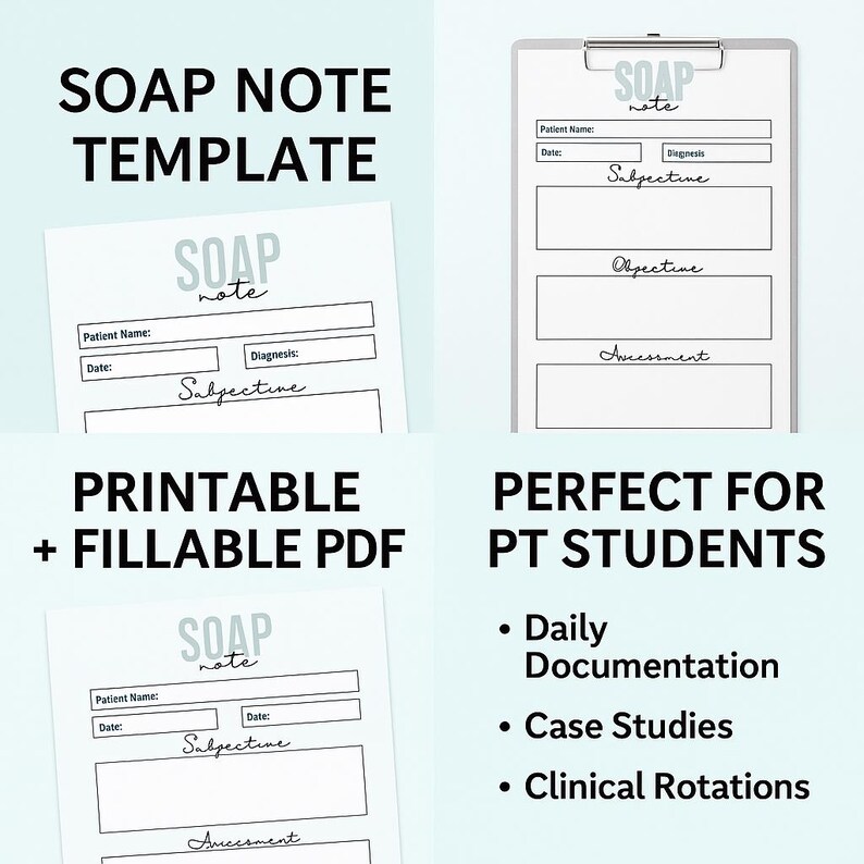SOAP Note Template | Printable + Fillable PDF | Physical Therapy ...