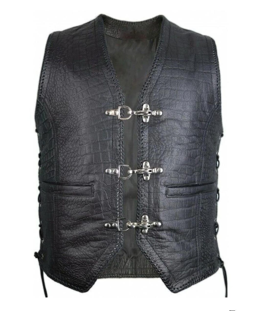 New Men's Western Style Crocodile Leather Vest, Motorcycle Vest, Biker ...