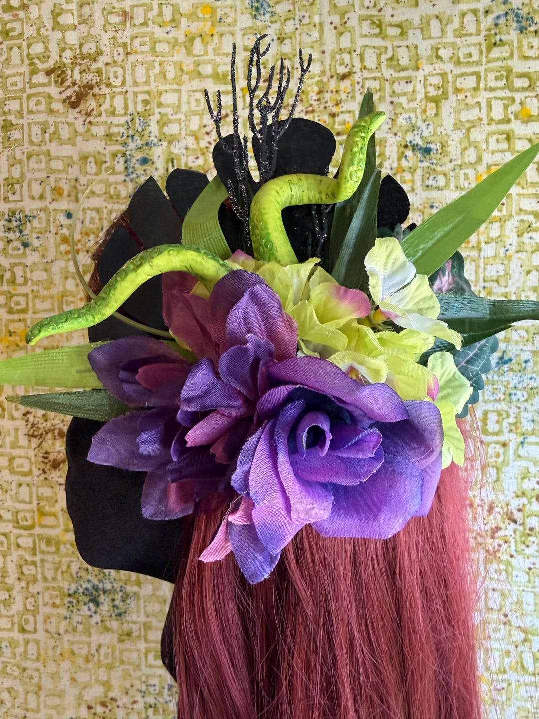 Goth Tiki Tropical Hair Piece - Flowers and Green Tentacles - Etsy