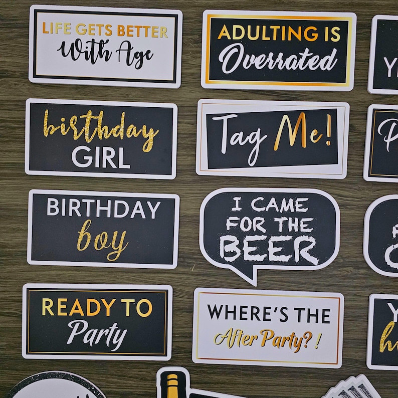 18 Designs Birthday Photo Booth Props: 10PCS Waterproof PVC Party Signs ...