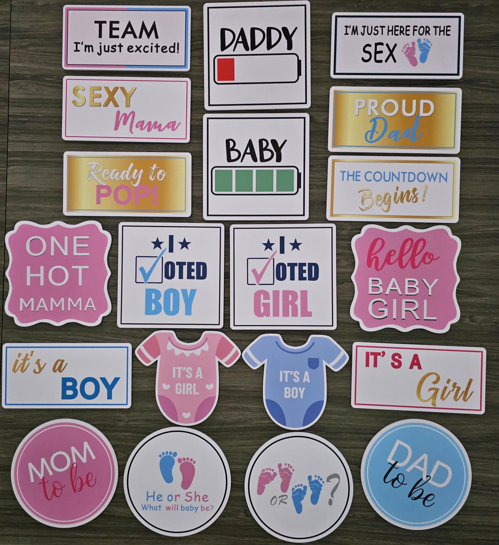 20 Design Gender Reveal Photo Booth Props: 10PCS PVC Baby Shower Signs ...