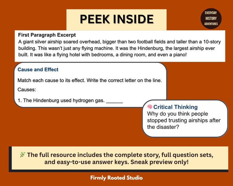 Hindenburg Disaster Worksheets for Grades 4–6 | Printable Reading ...