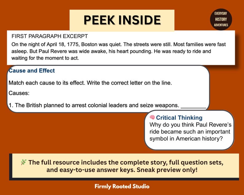 Paul Revere Reading Comprehension Worksheets | Revolutionary War ...