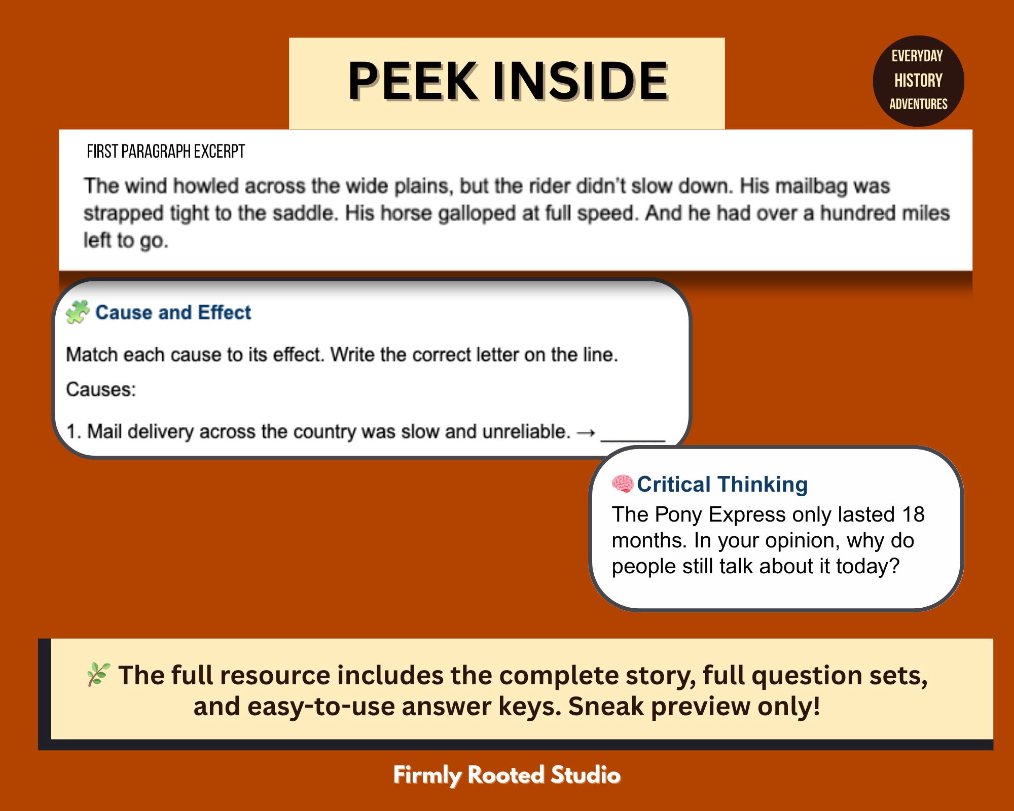 Pony Express Reading Comprehension Worksheets | Grades 4-6 | U.S ...