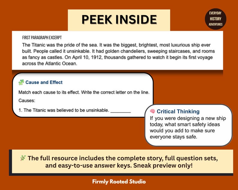 Titanic Reading Comprehension Worksheets | Printable PDF Grades 4–6 | U ...