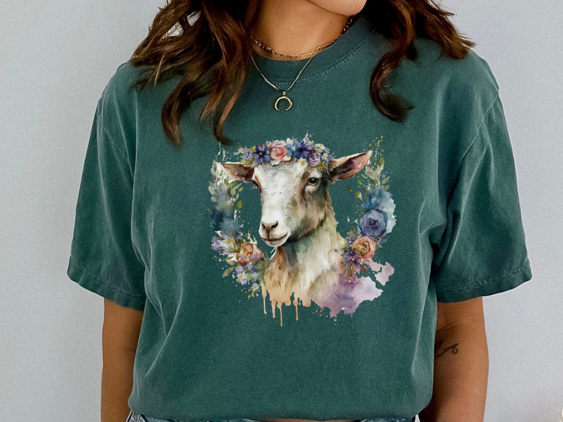 Watercolor Goat T Shirt Crown of Flowers Goat Mom Gift Cute Goat T ...