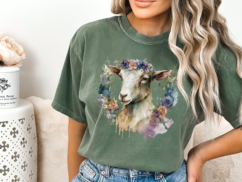 Watercolor Goat T Shirt Crown of Flowers Goat Mom Gift Cute Goat T ...