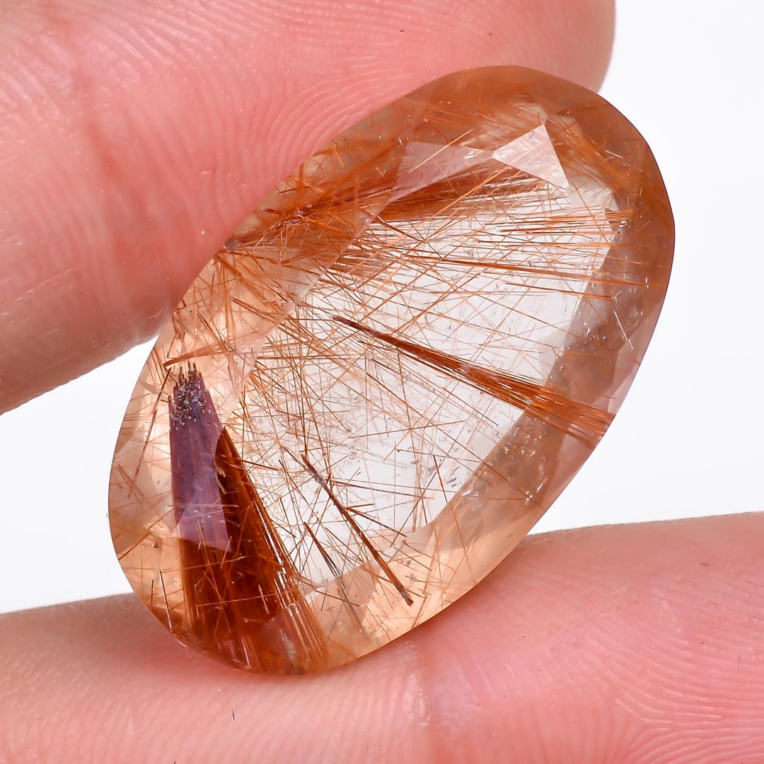 Natural Copper Rutile Quartz Gemstone, Oval Cut (27x16x10mm) - Etsy