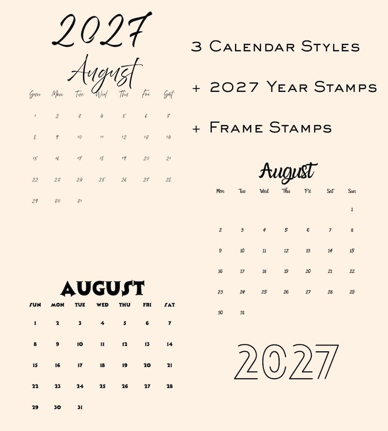 2027 Kalender Procreate Brush Stamps, Monatsplaner (Digitaler Download ...