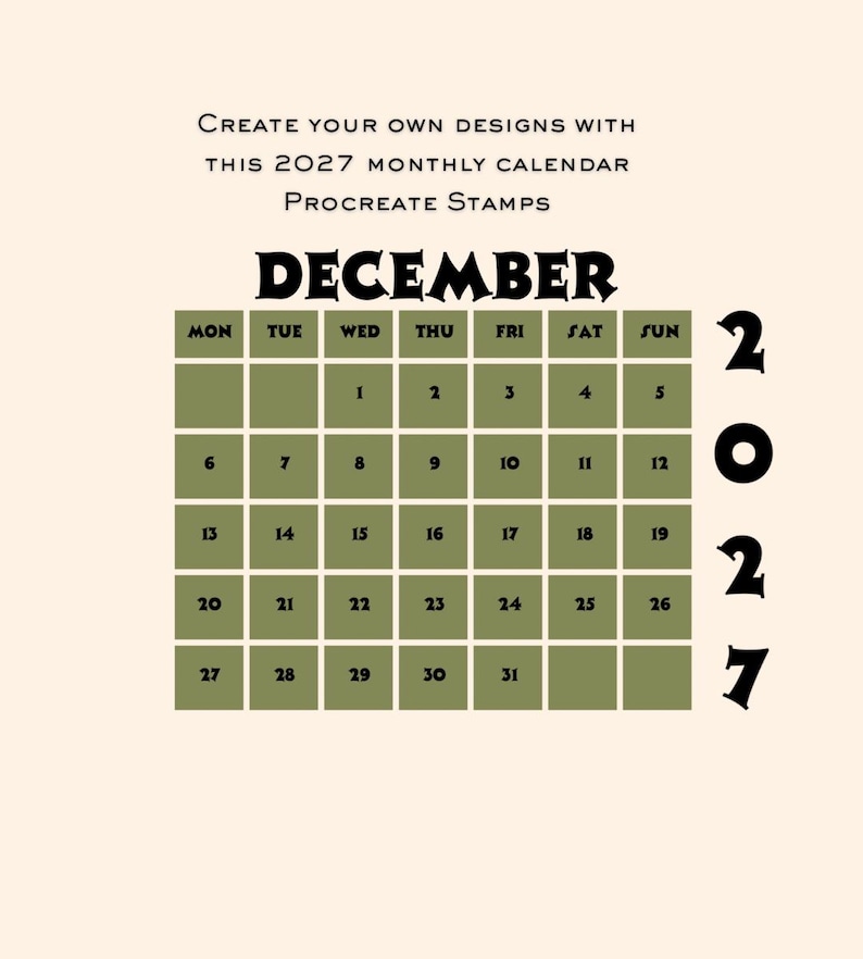 2027 Calendar Procreate Brush Stamps, Monthly Planner (digital Download ...