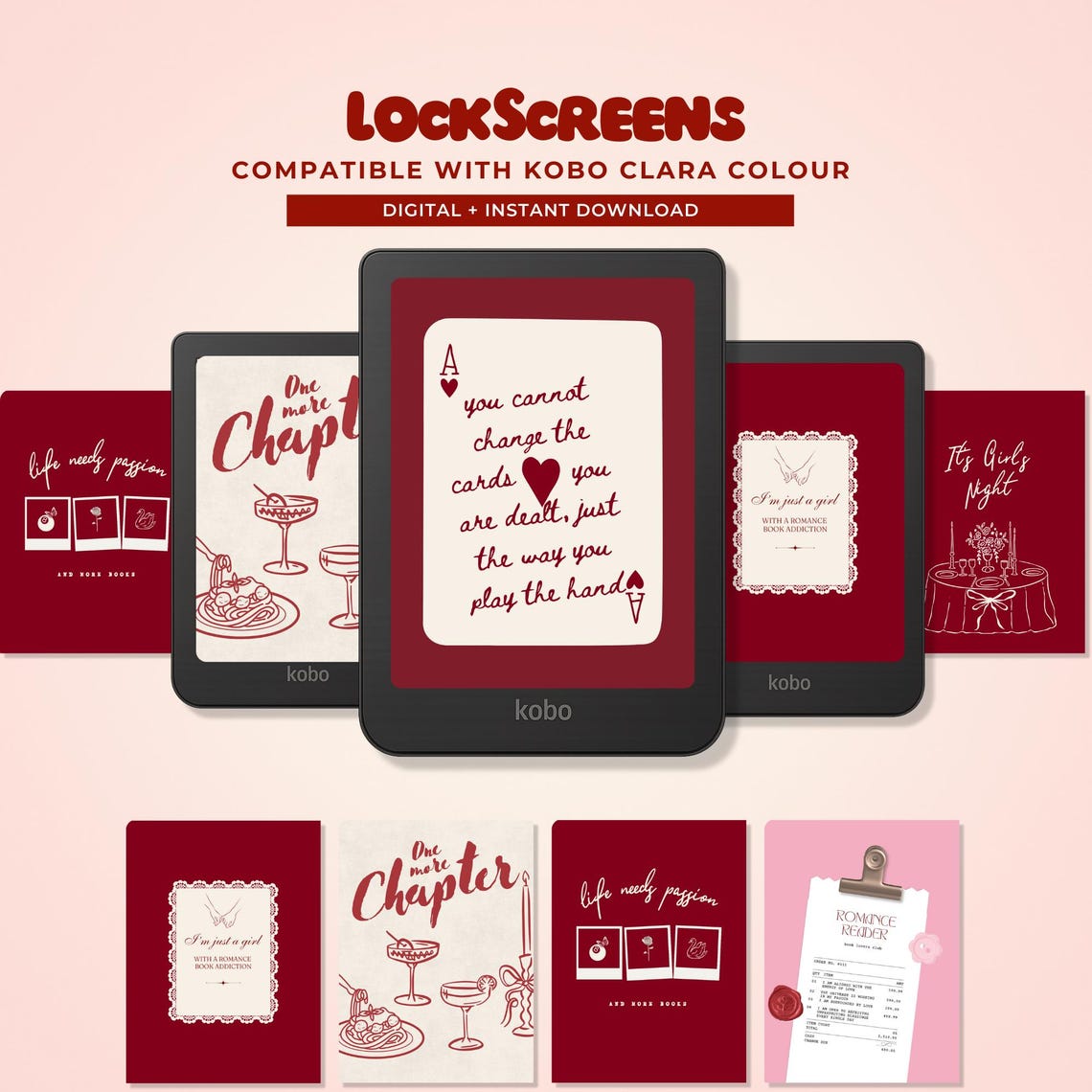 Romance Bookish Kobo Lockscreens | E-reader Wallpapers for Kobo Clara ...