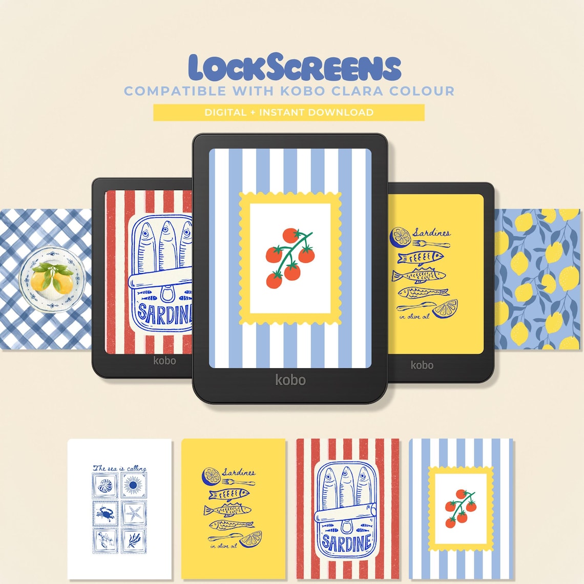 Coastal Kitchen Lock Screens for Kobo Clara Colour – Mediterranean Art ...