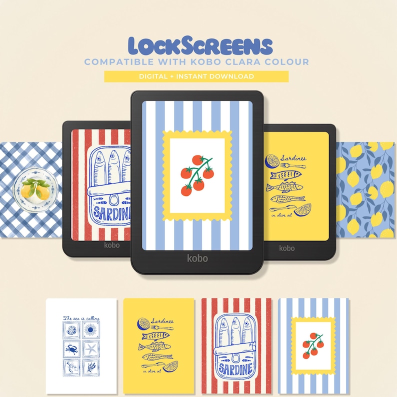 Coastal Kitchen Lock Screens for Kobo Clara Colour – Mediterranean Art ...