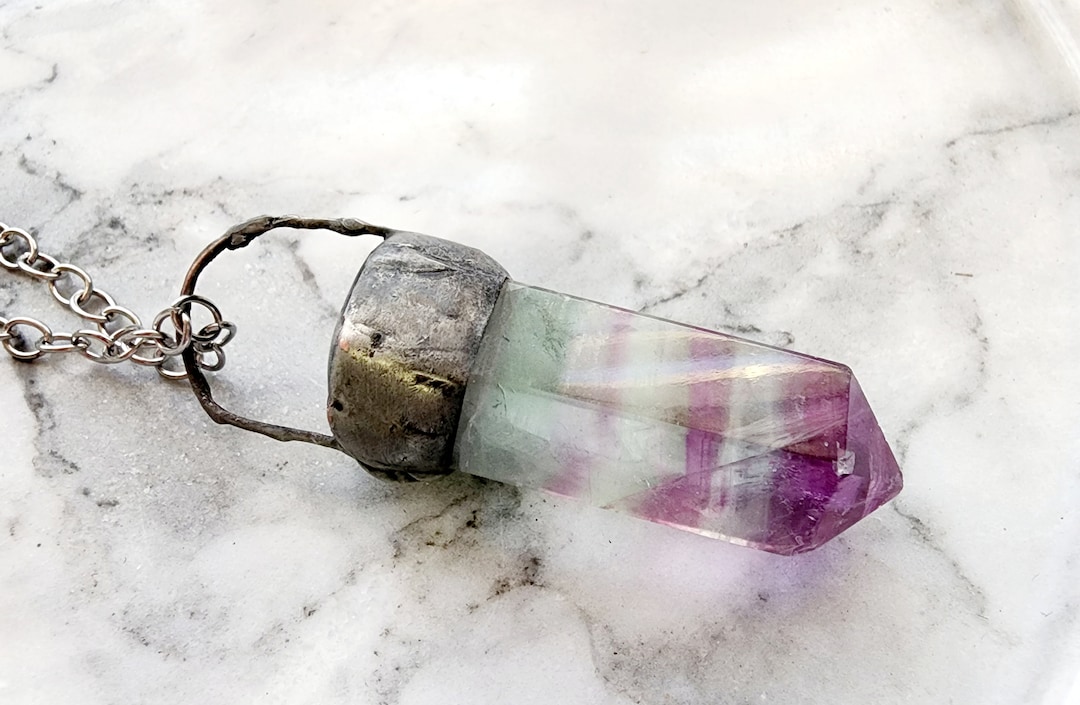 Rainbow Fluorite Pendulum Necklace: Hexagonal Crystal Point, 22 ...