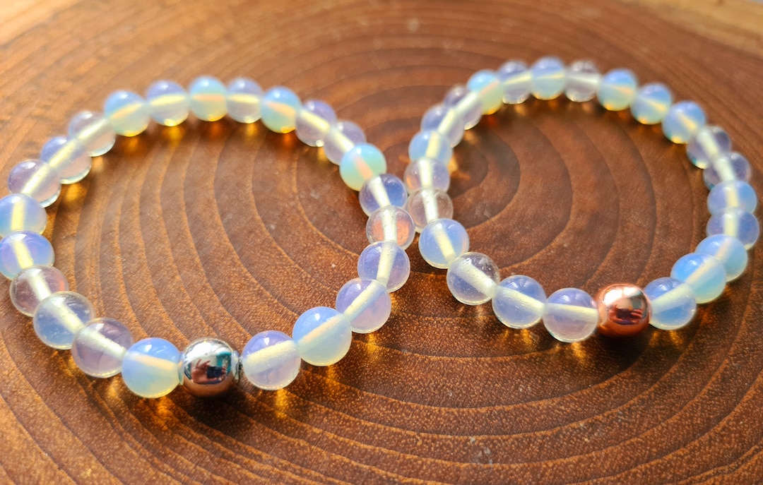 Irisierendes Opalith Glas und Silber/Kupfer Hämatit Perle Stretch ...