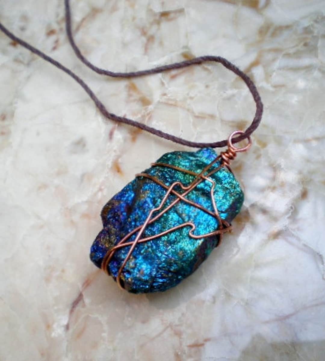 Chalcopyrite (peacock Ore)/ Bornite Raw Stone Wire Wrapped Pendant With ...