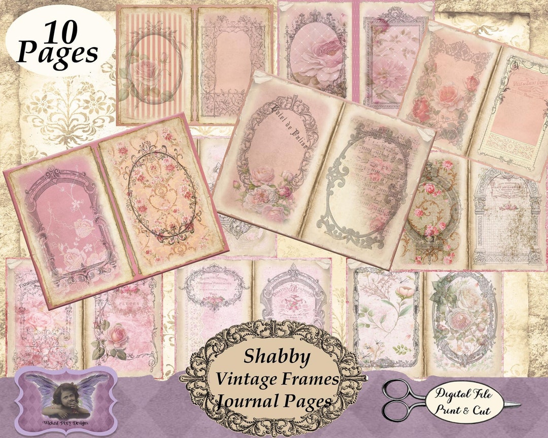 Antique Frames Junk Journal Pages, Printable, Pink Vintage Fancy ...