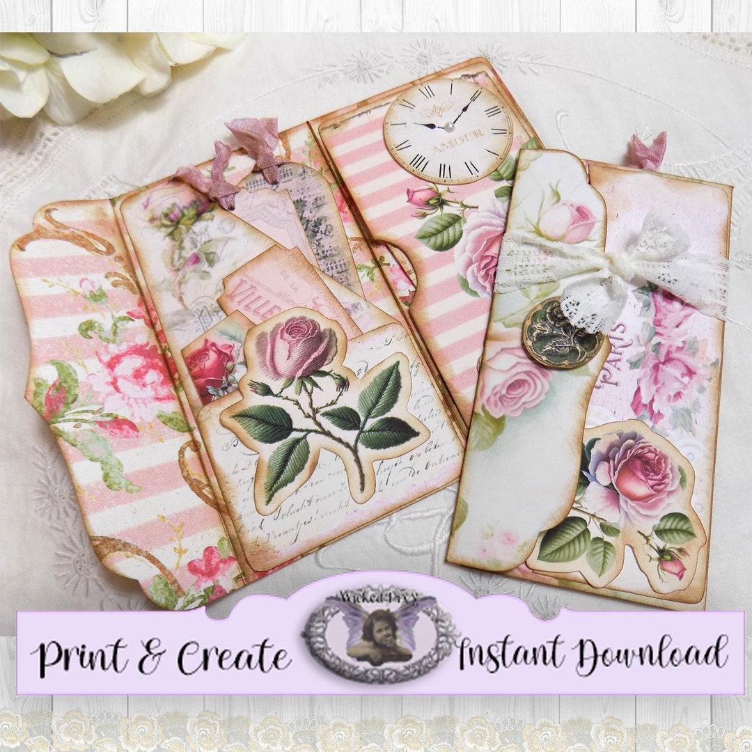 Printable French Pink Roses Simple Folio Kit - Easy Vintage Style ...