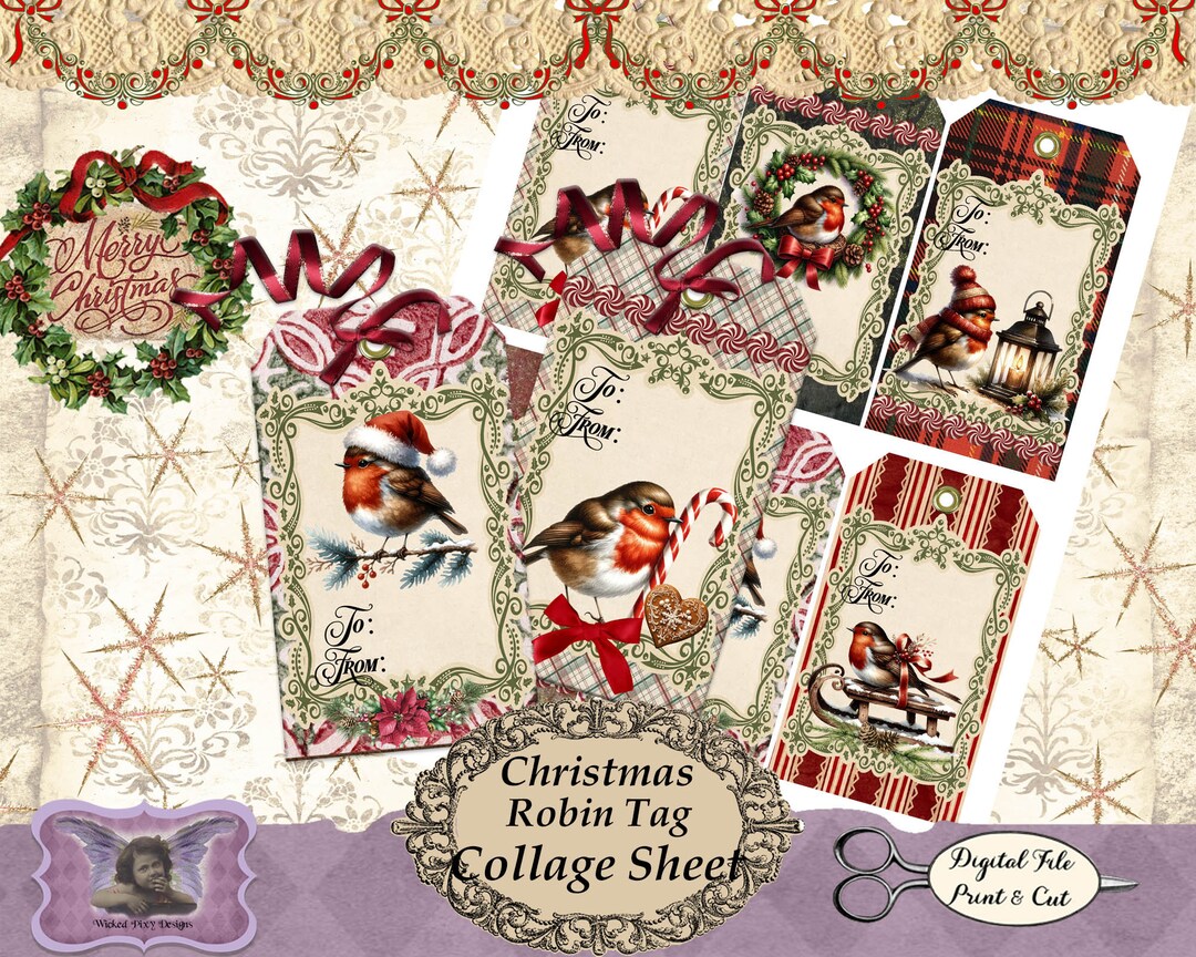 Printable Christmas Cute Robin to From Bird Tags Gift Hang - Etsy