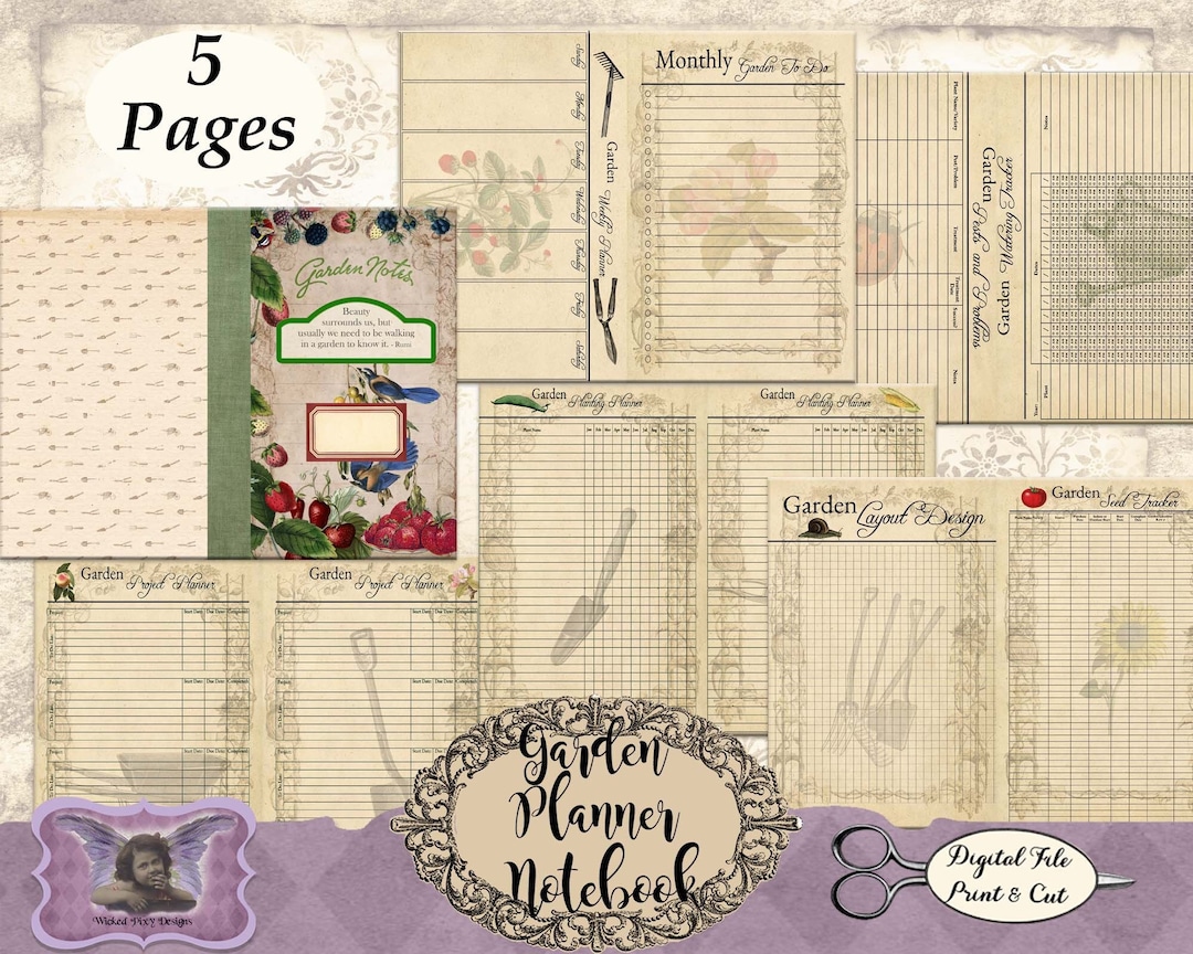 Printable Notebook, Garden Planner With Lined Pages, Junk Journal ...