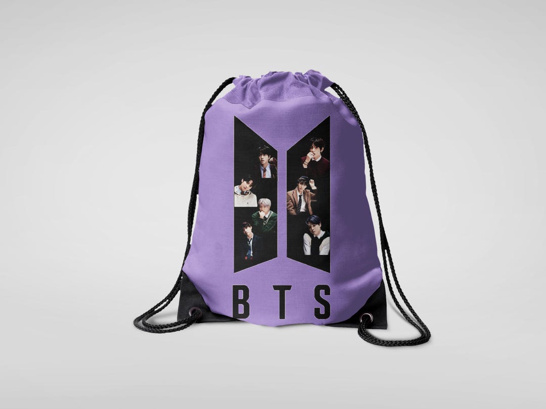 The OT7 Purple Drawstring Bag | BTS Fan Merch | Double Sided Kpop Cinch ...