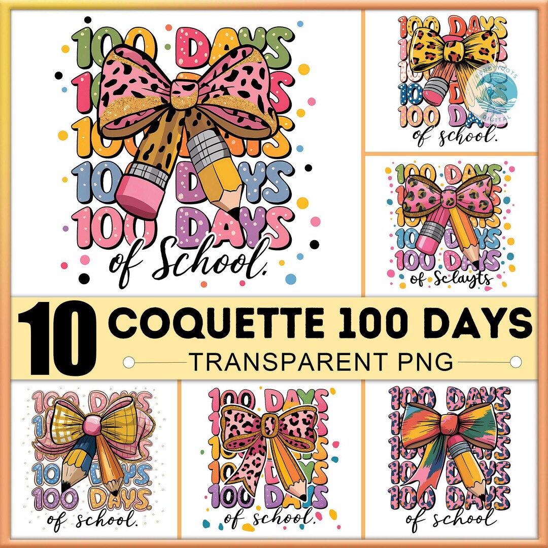 Coquette Teacher Png Bundle, 10 PNG Teacher 100 Days, Coquette Bow 100 ...