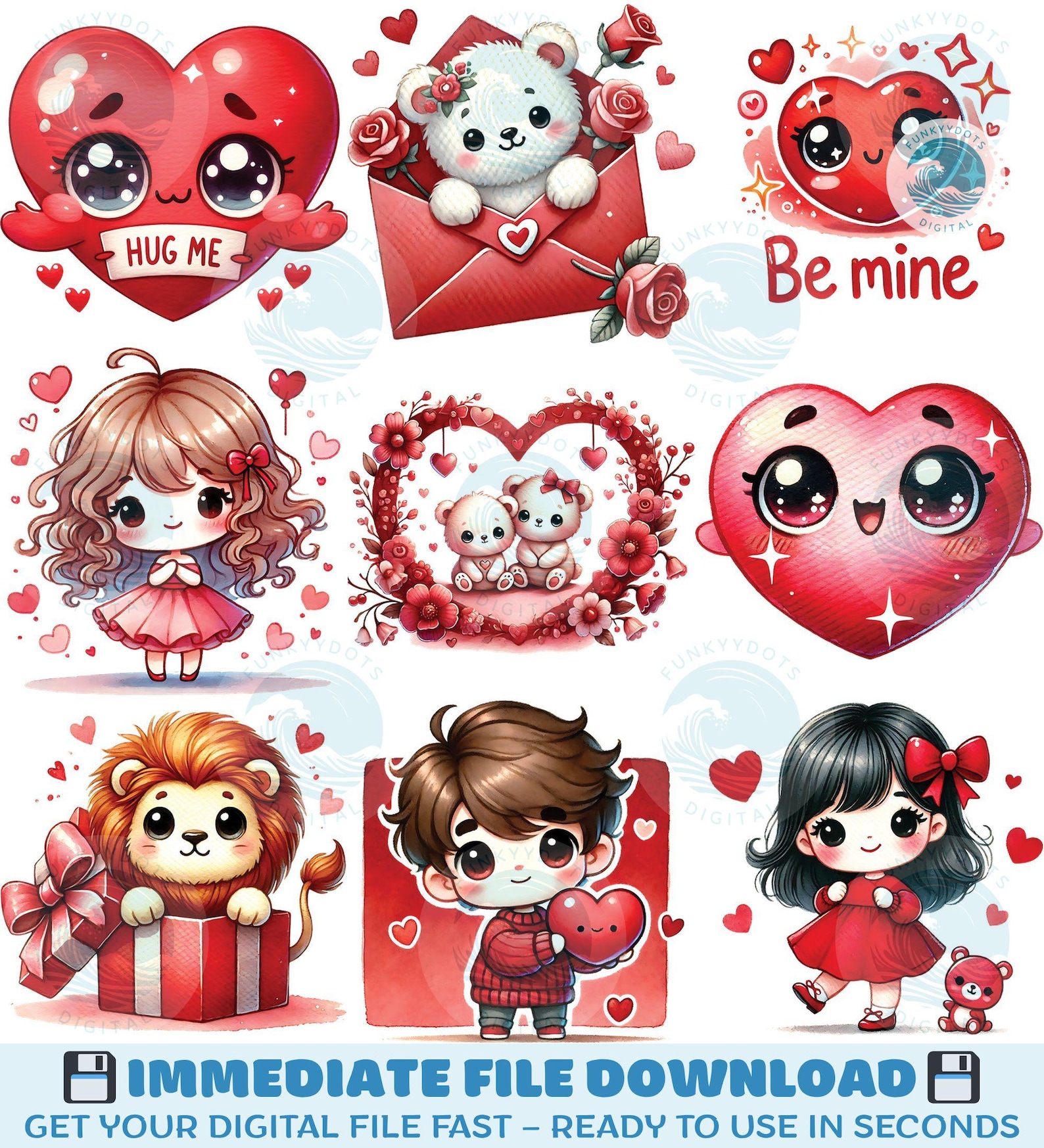 Watercolor Cute Valentines Clipart Bundle, 20 PNG Love Letters ...