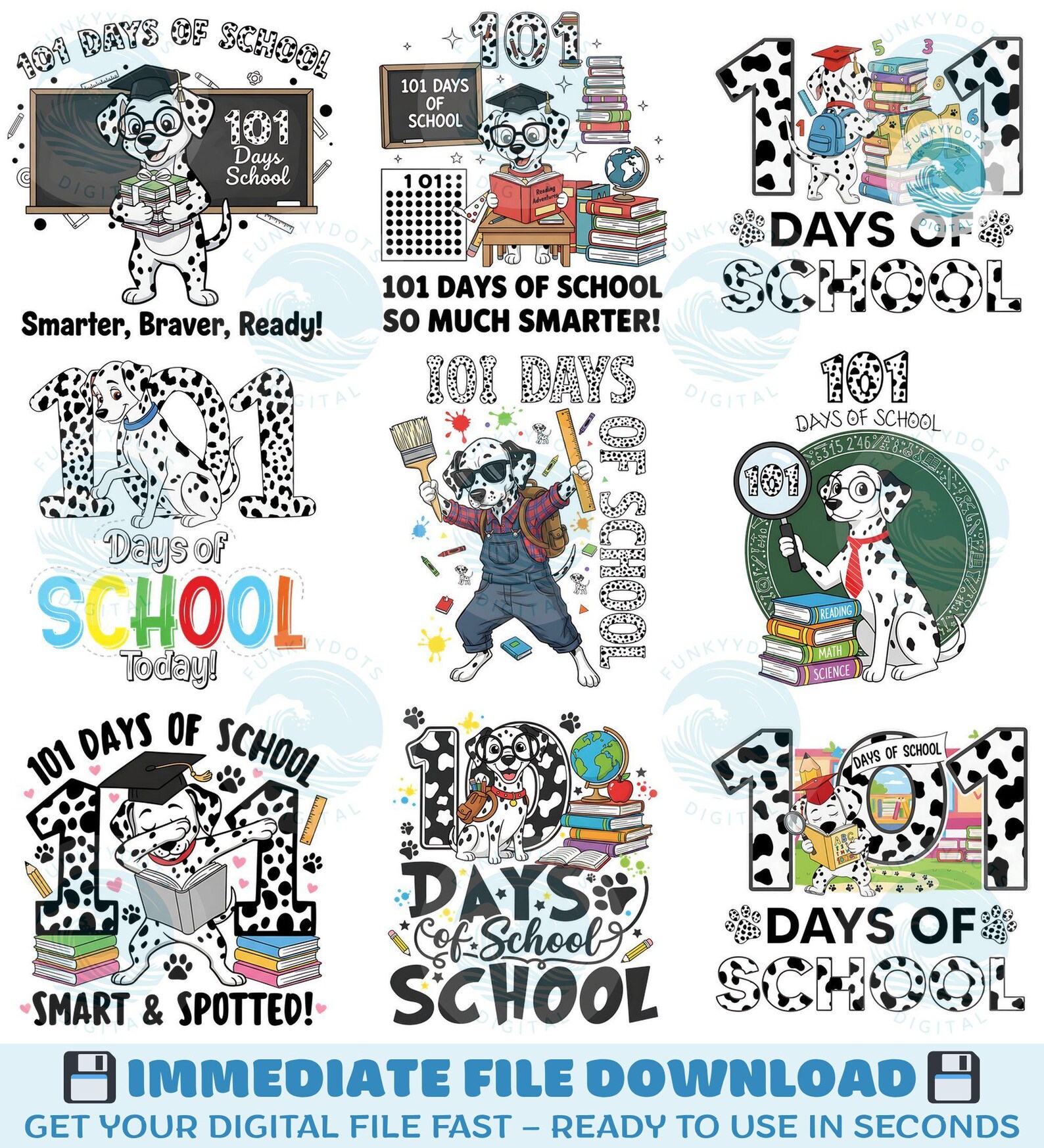 100 Days Smarter Png Bundle, 20 PNG Dalmatian Dog, 101 Days of School ...