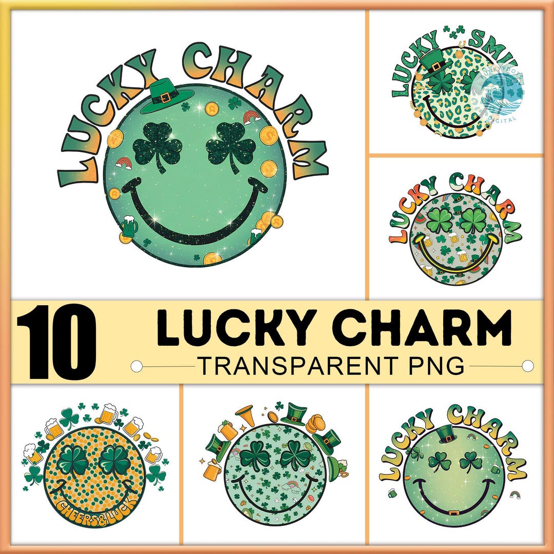 Lucky Clover Png Bundle, 10 PNG Shamrock Smiley, Lucky Charm Smiley ...