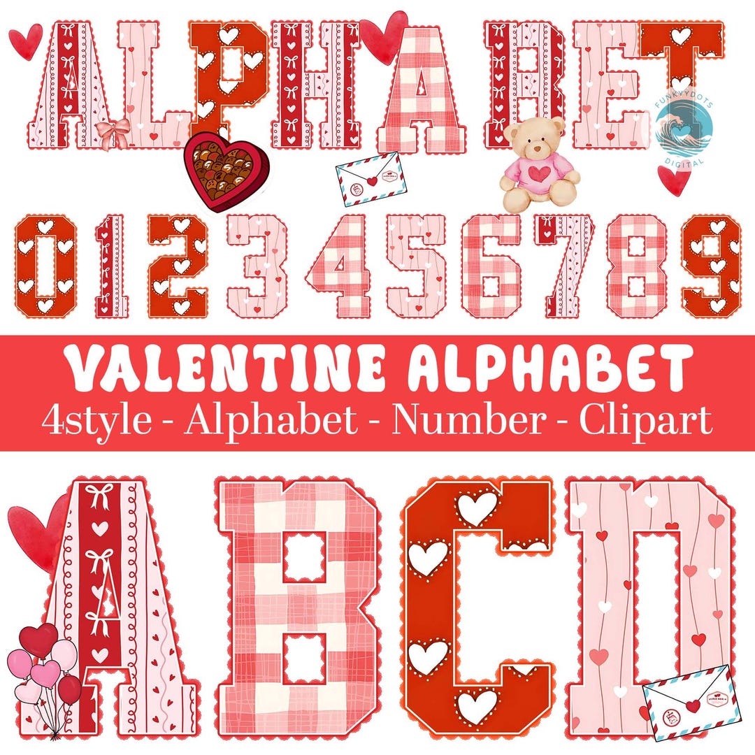 Valentine Doodle Png Bundle, 4 PNG Lace Fonts, Valentine Alphabet Png ...