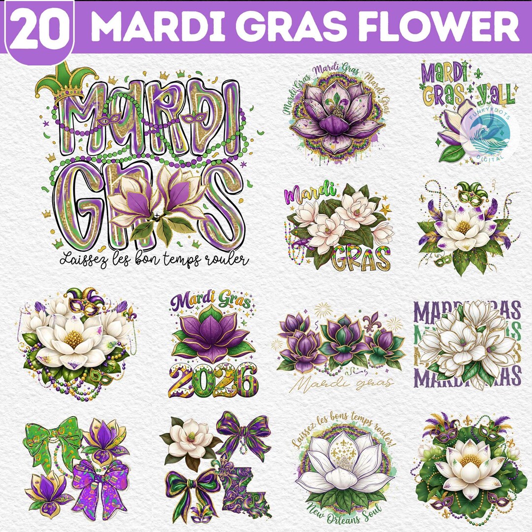 Louisiana Magnolia Png Bundle, 20 PNG Fleur De Lis, Mardi Gras Flower ...