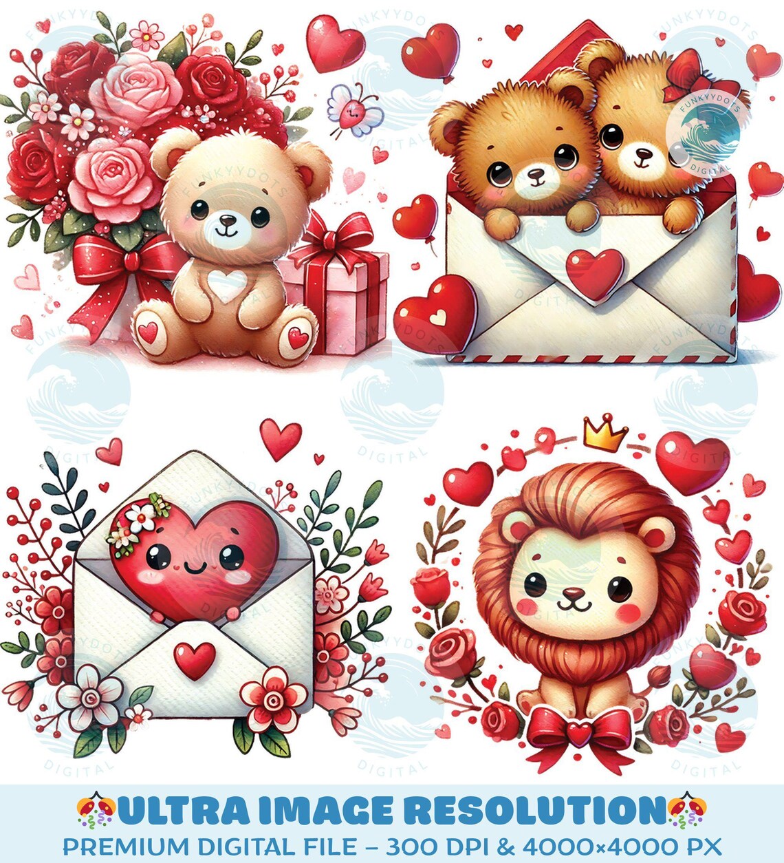 Watercolor Cute Valentines Clipart Bundle, 20 PNG Love Letters ...