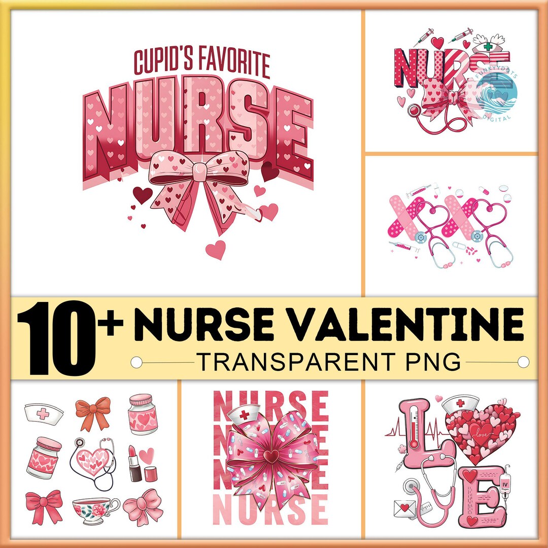 Pink Valentine Nurse Png Bundle, 10 PNG Nurse Coquette Bow Valentine ...