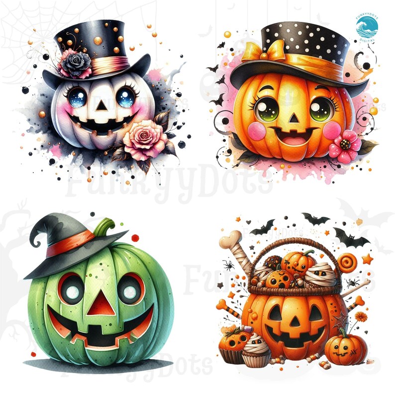Spooky Vibes Clipart Bundle, Pumpkin Face Halloween Png Clipart, Spooky ...