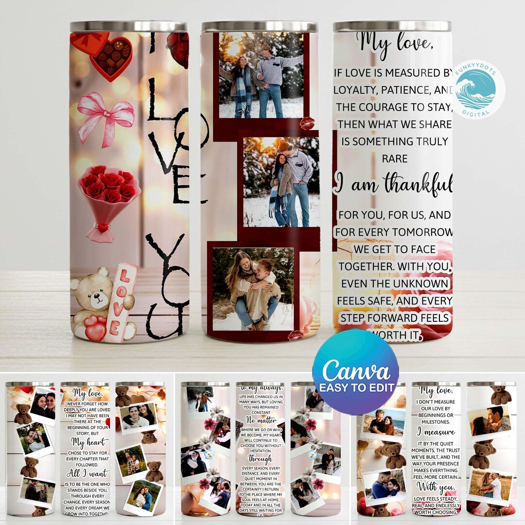 Valentine Day Canva Template, 6 Tumbler Photo Canva, Custom Couple 20oz ...
