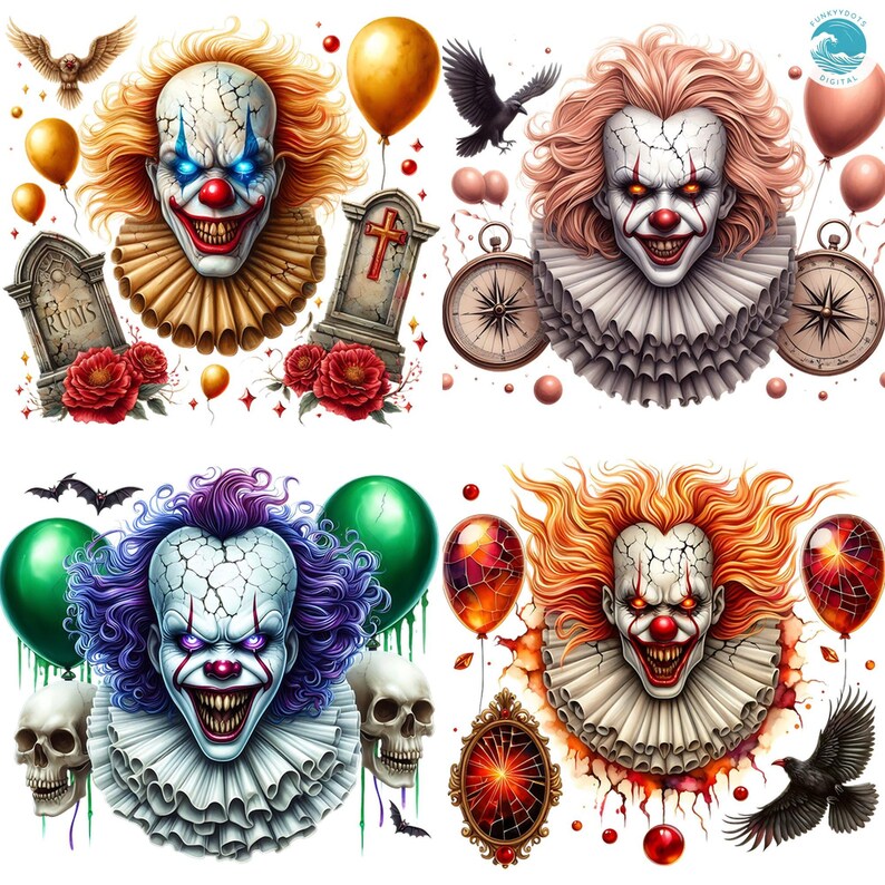 Pennywise Clipart, Pennywise With Skulls Png Bundle, Slasher Movie ...