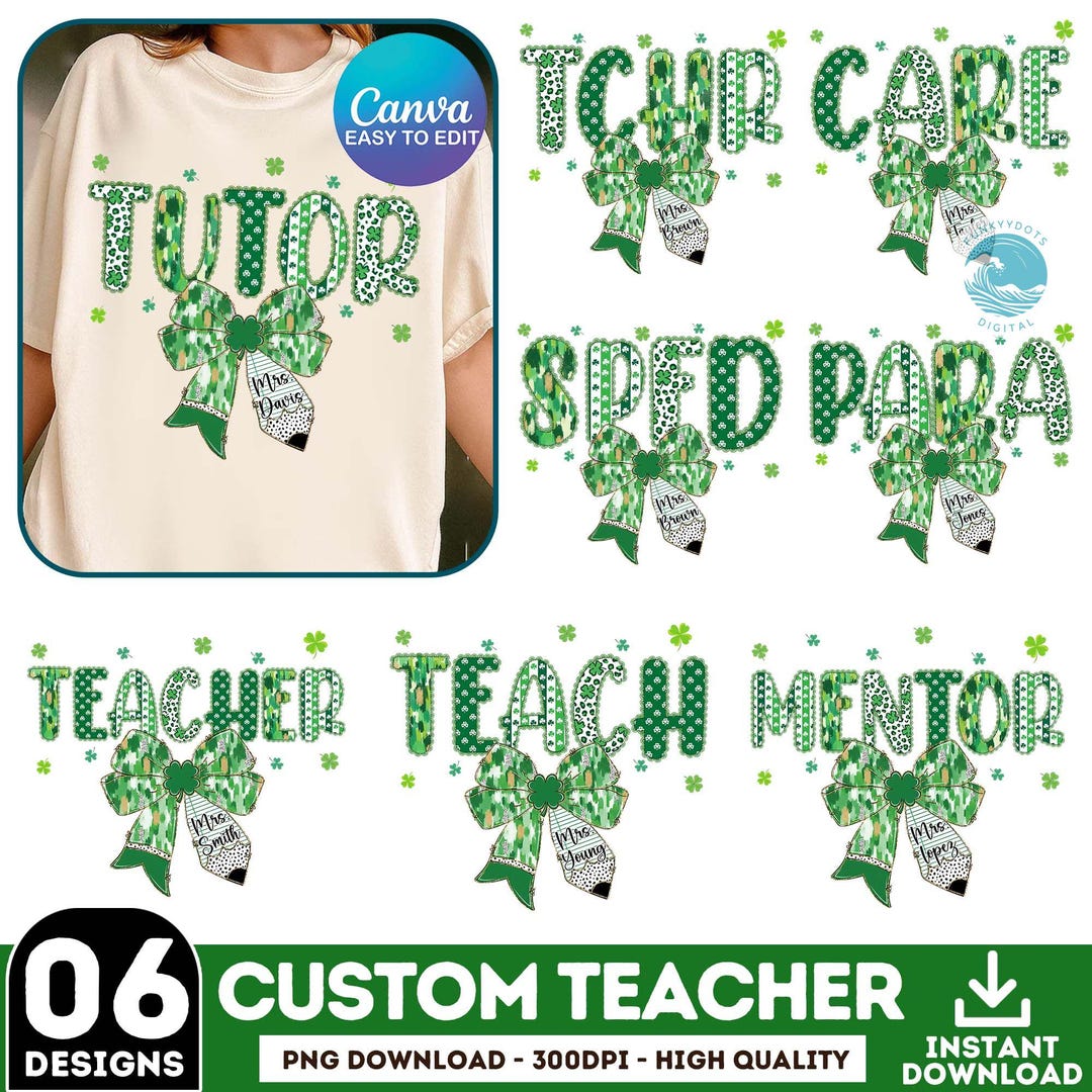 Custom St Patrick Teacher Canva Template, 6 PNG Counselor, Para ...