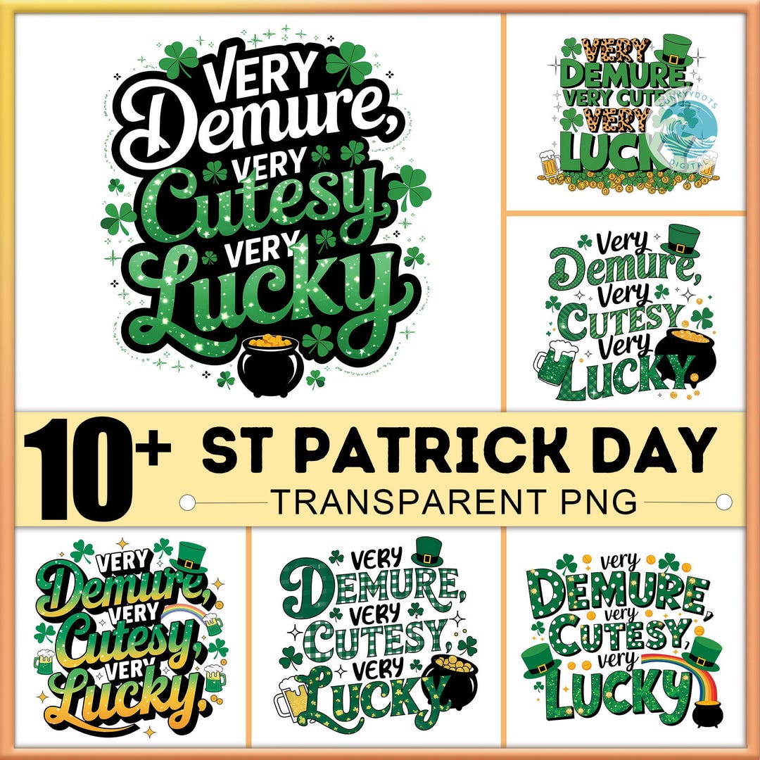 Christian Cross Png Bundle, 10 PNG Lucky Shamrock, Very Demure Very ...