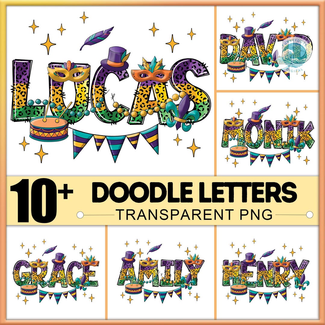 Fleur De Lis Png-Bundle, 10 PNG Karneval Alphabet, Karneval Doodle ...