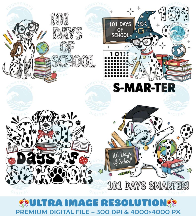 100 Days Smarter Png Bundle, 20 PNG Dalmatian Dog, 101 Days of School ...