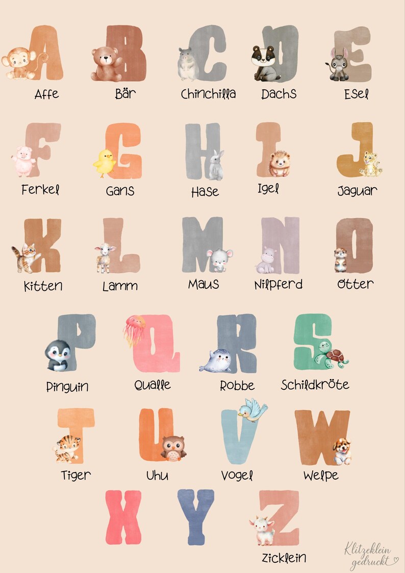 ABC Poster Baby Animals I A2 A3 A4 I Alphabet for Children I Learning ...