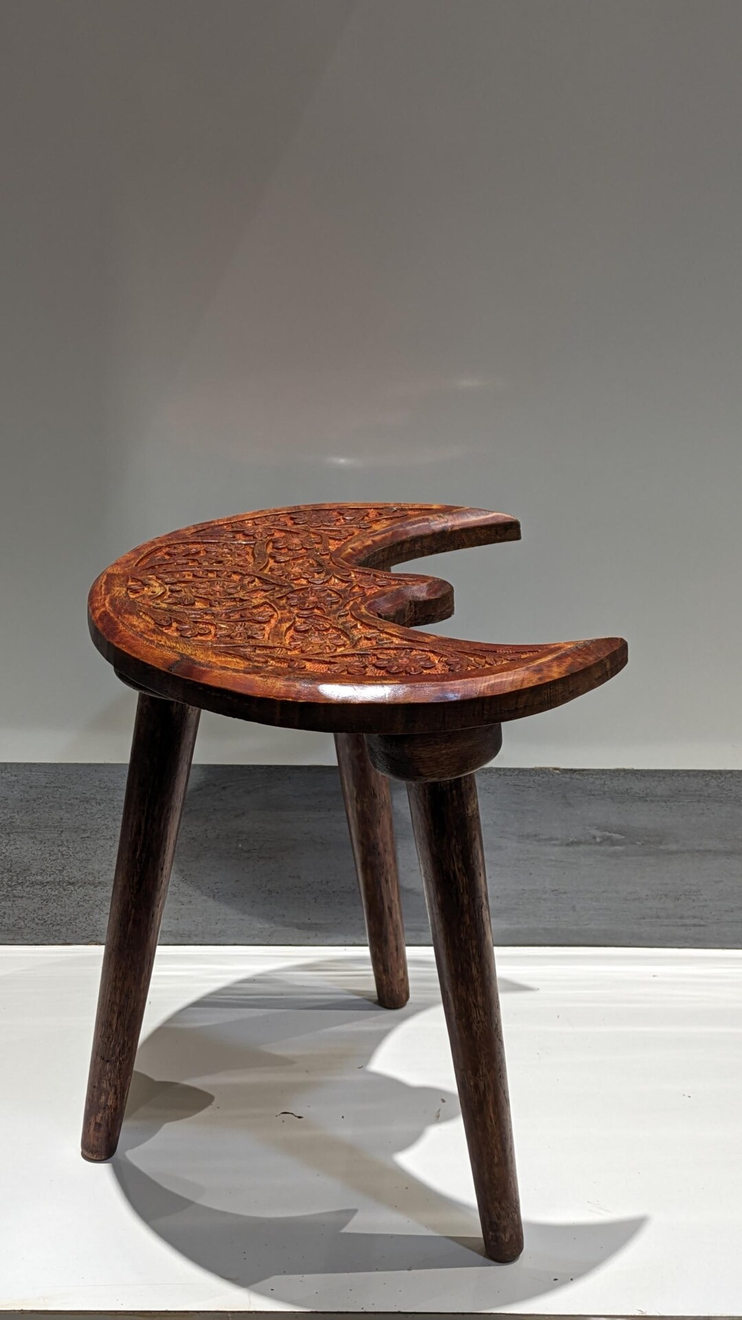 Artisan Made Walnut Crescent Moon Wooden Stool – Decorative Accent ...