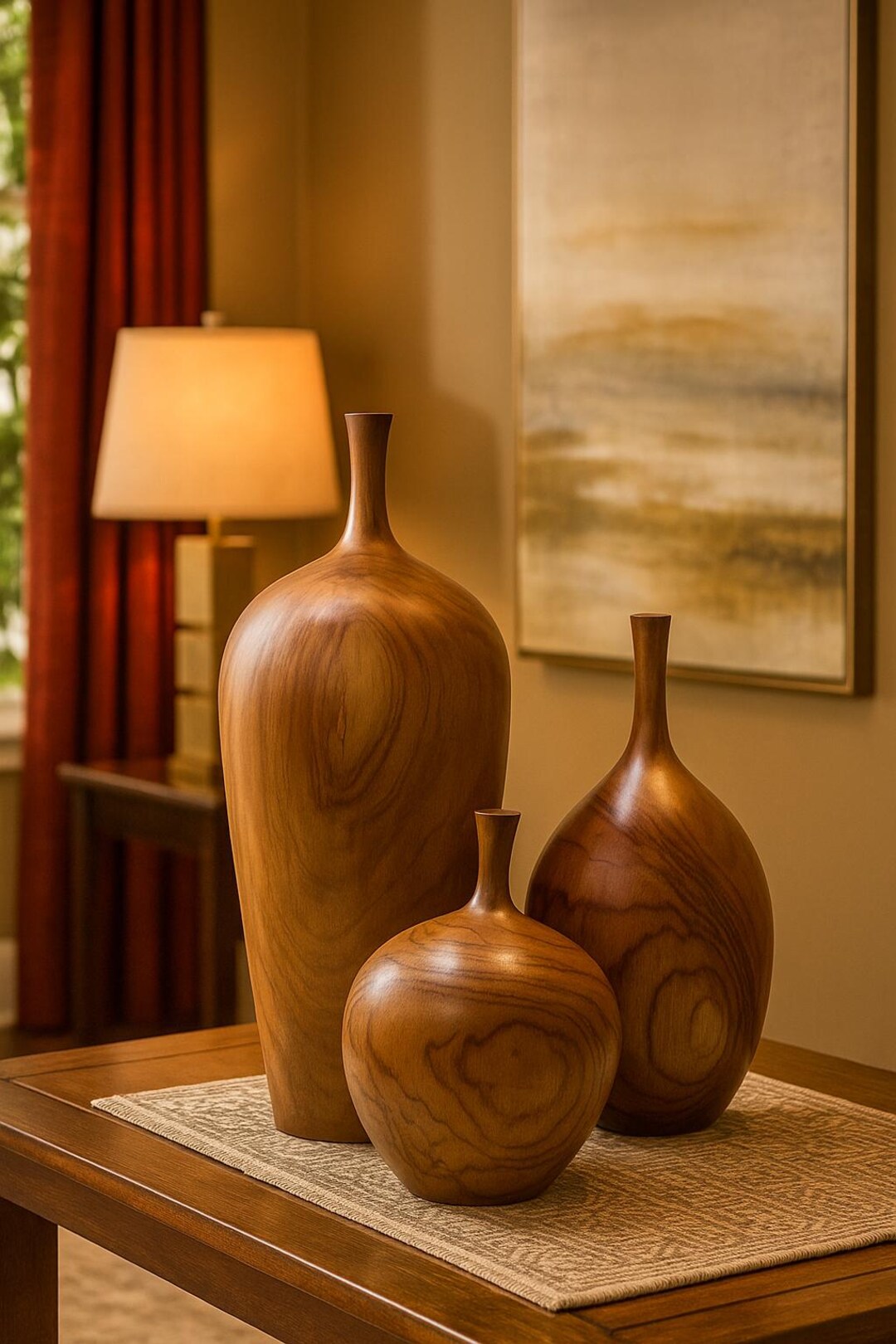 Handmade Teak Wood Vase Set of 3: Rustic Modern Decor - Etsy