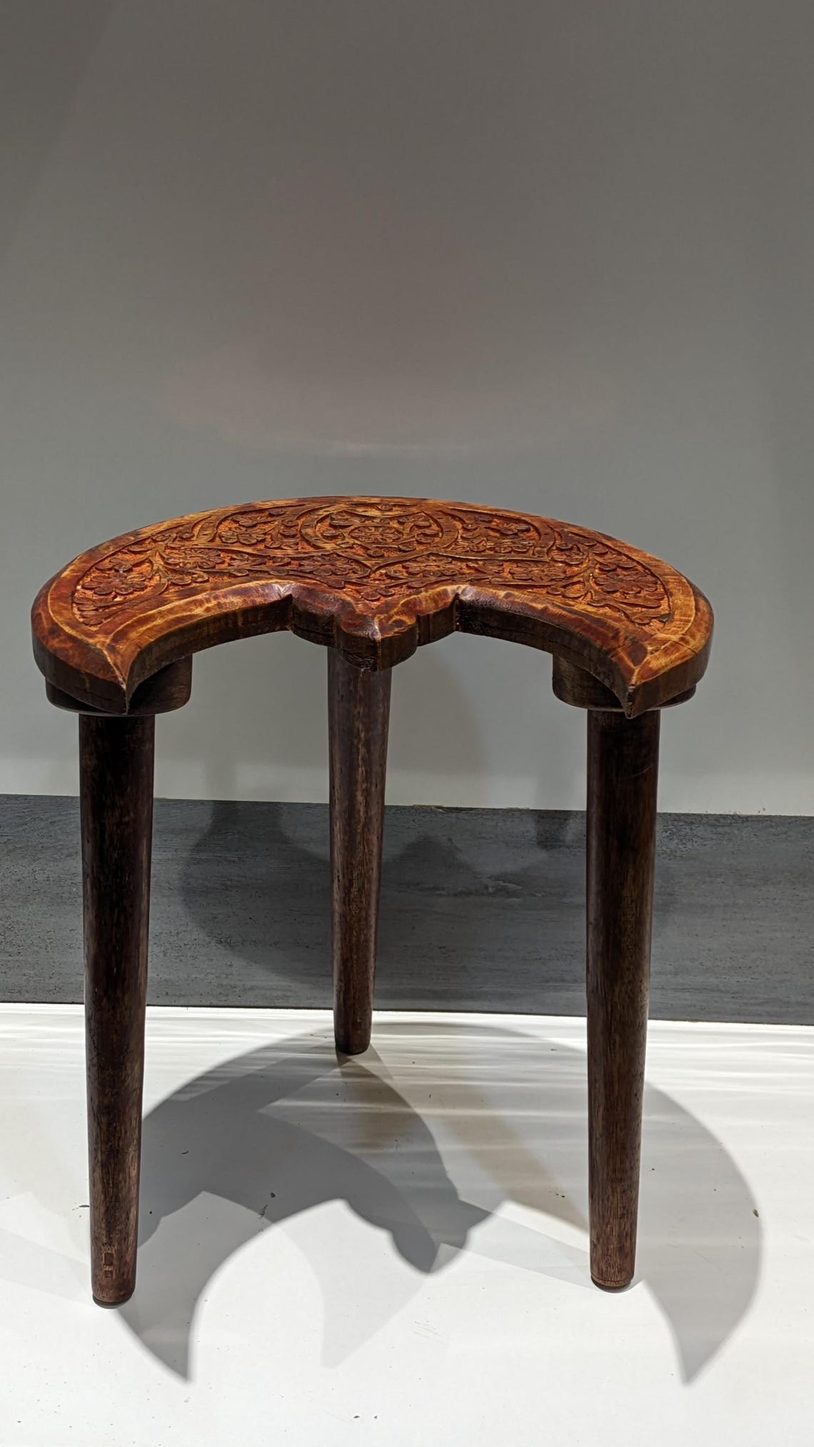 Artisan Made Walnut Crescent Moon Wooden Stool – Decorative Accent ...