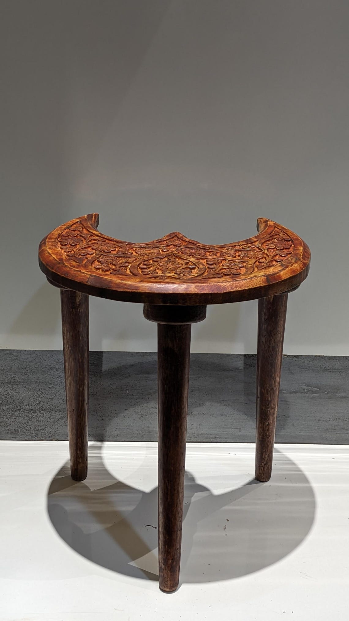 Artisan Made Walnut Crescent Moon Wooden Stool – Decorative Accent ...