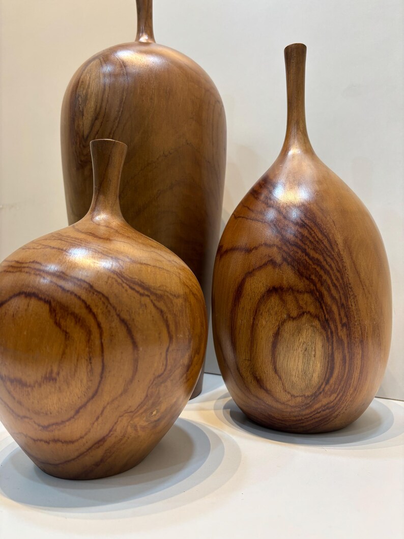 Handmade Teak Wood Vase Set of 3: Rustic Modern Decor - Etsy