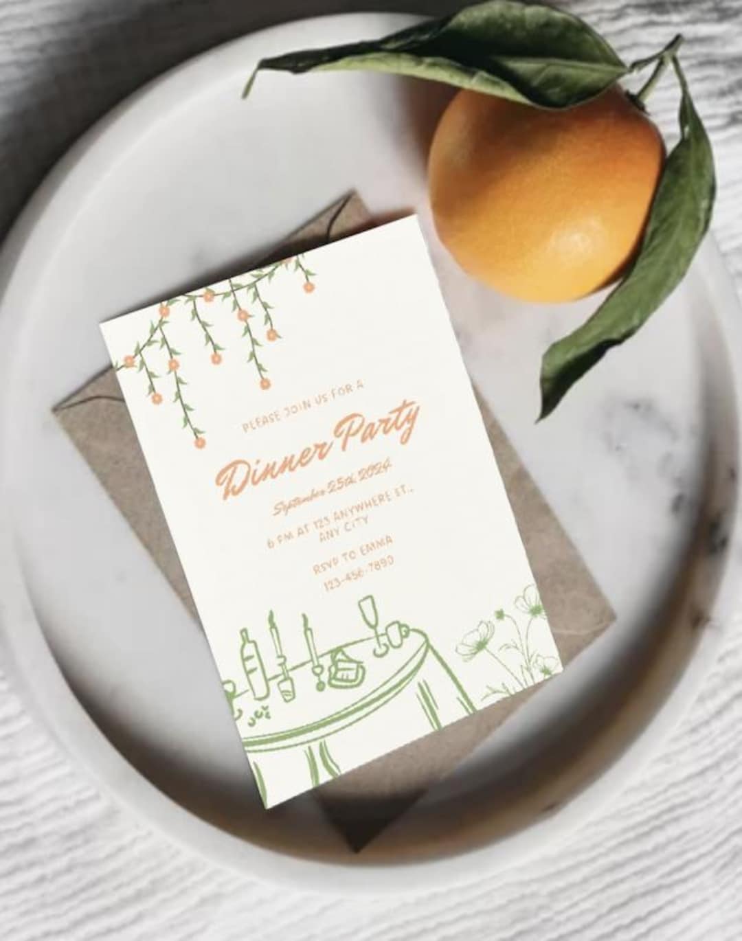 Elegant Dinner Party Invitation Celebration Editable Template Floral ...