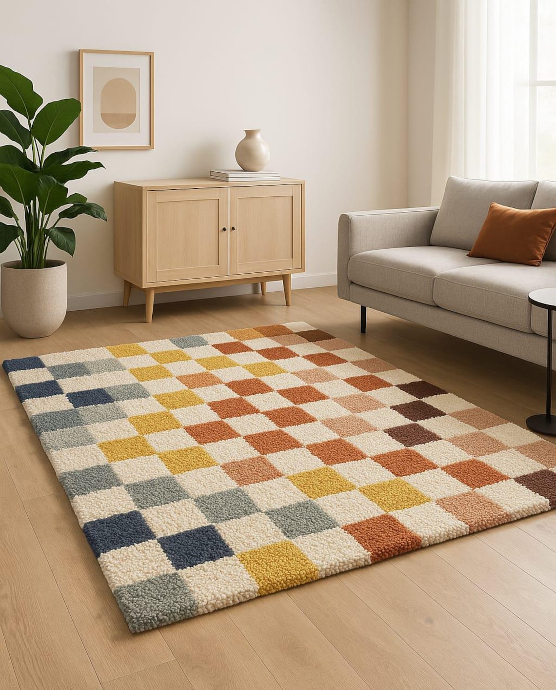 Hand-tufted Wool Checkered Rug: Modern Color Block Grid Carpet - Etsy