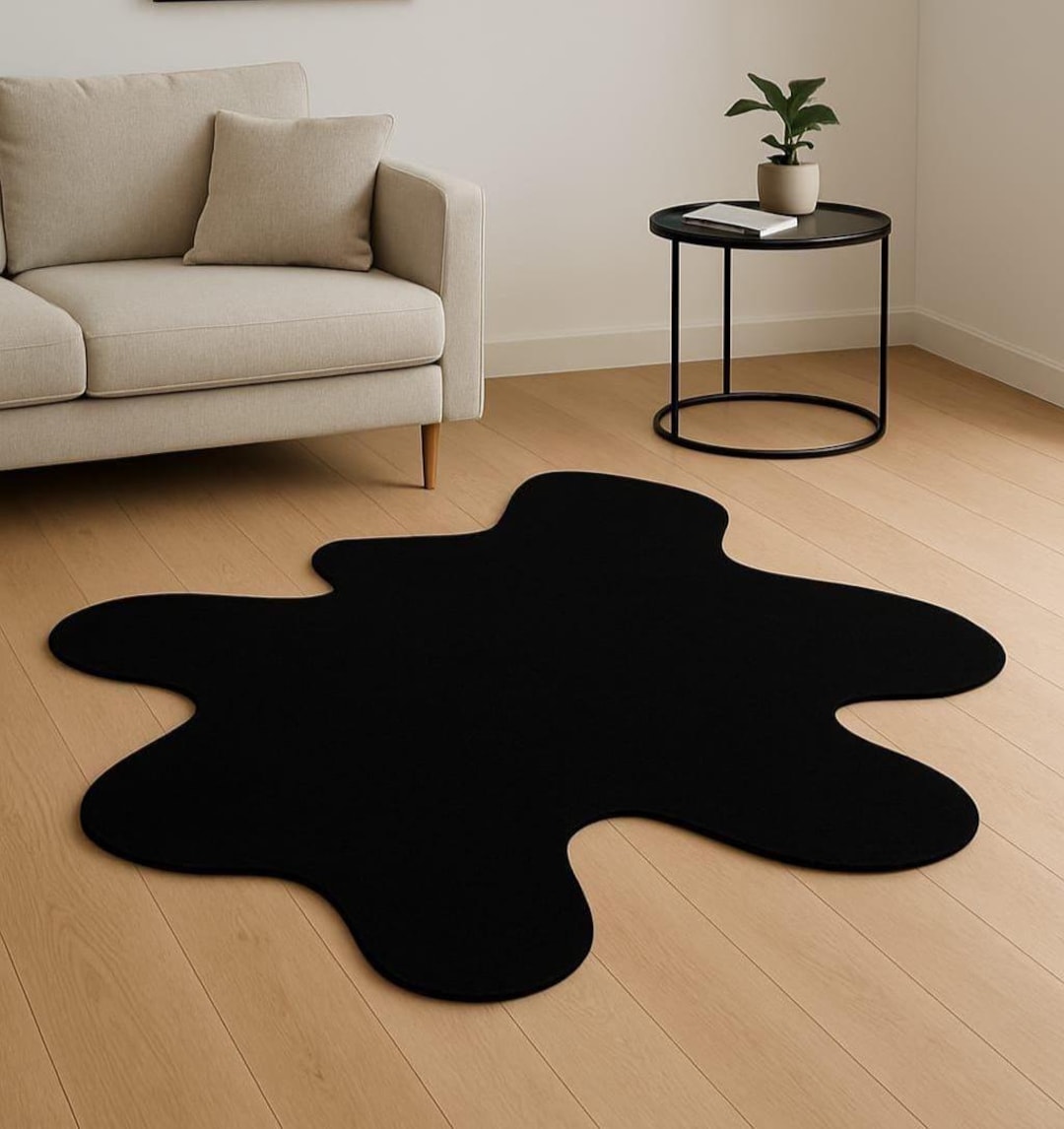 Modern Abstract Black Blob Rug: Minimalist Living Room Carpet 5x8, 9x12 ...