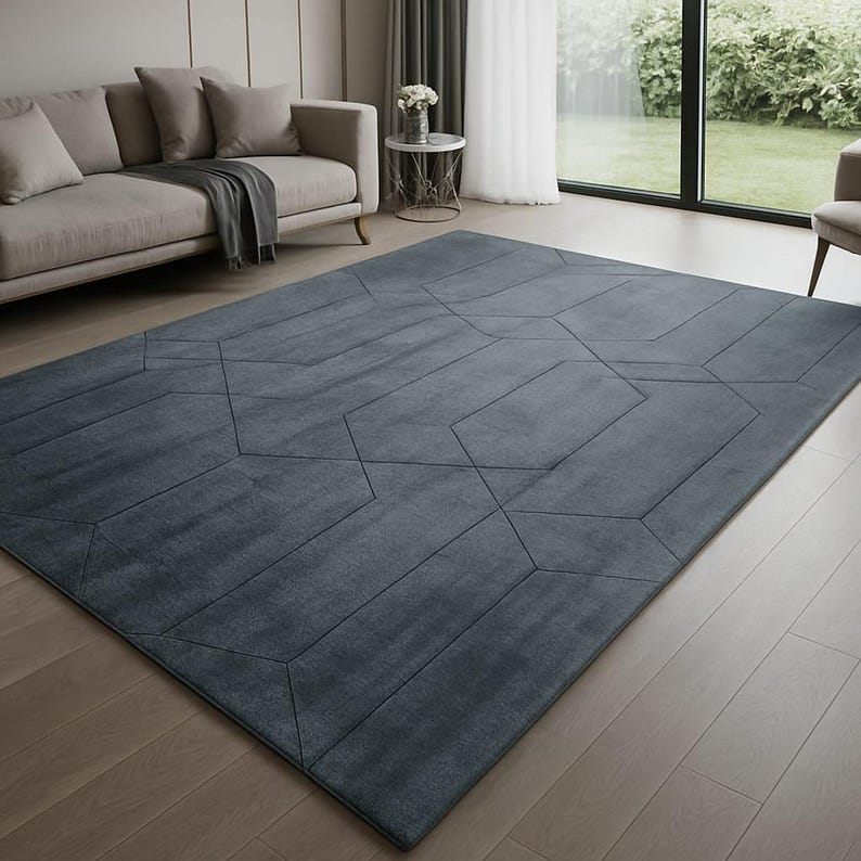 Hand-tufted Wool Rug: Charcoal Grey Geometric Sculptural Carpet - Etsy